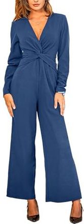 Cupshe Combinaison &agrave; manches longues pour femme - Col en V - Noeud torsad&eacute; &agrave; lavant - Jambes larges - Une pi&egrave;ce - &Eacute;l&eacute;gante robe de cocktail festive - Tenue d