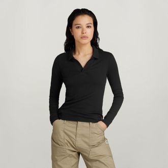 G-Star Ribbed Slim Polo Top - Schwarz - Damen