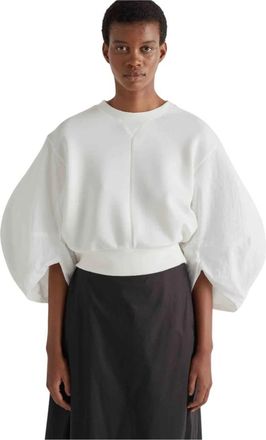 Meimeij Femme, Sweatshirts et sweats &agrave; capuche, Blanc, Taille: 42 FR Blusa Girocollo Maniche a Polloncino in Tessuto Goffrato