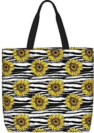 Generic Sac De Courses Motif Tournesol &Agrave; Rayures Noires Et Blanches Sac &Agrave; Dos R&eacute;utilisable De Grande Capacit&eacute; Sacs En Toile Pour Femmes, Pour Femmes, Filles, 