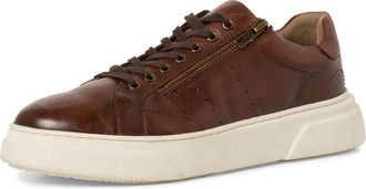 Marco Tozzi by Guido Maria Kretschmer Herren Sneaker flach aus Leder mit Reißverschluss, Braun (Cognac), 43 EU