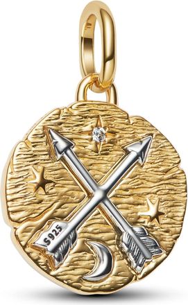 Pandora ME Kreuzende Pfeile Medaillon-Charm aus Sterling Silber mit 14K vergoldeter Metalllegierung, Zirkonia, Kompatibel Me und Moments, 764081C01
