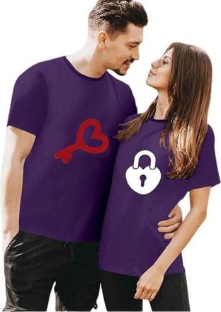 Generic T-shirt d&eacute;contract&eacute; &agrave; col rond pour femme - Cadeau de Saint-Valentin 2026 - Haut &agrave; manches courtes pour plus de confort et de style (2), violet, XXL
