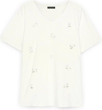 Fiorella Rubino Femme, Tops, Blanc, Taille: 46 FR T-shirt en coton avec fleurs perl&eacute;es
