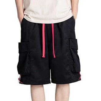 Generic Pantalons courts pour homme - &Eacute;l&eacute;gant - Couleur unie - Short d&eacute;contract&eacute; avec grandes poches, Noir, XXL