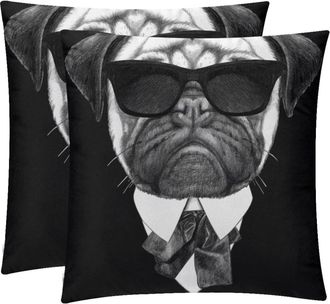 Generic Portrait von Mops Hund im Anzug, 2er-Set, personalisierbar, dekorativer Kissenbezug