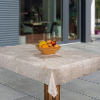 Laro Wachstuch-Tischdecke Wachstischdecke Tischwäsche Abwaschbar Wachstuchdecke, Muster:Blumen Beige Weiß, Größe:100x100