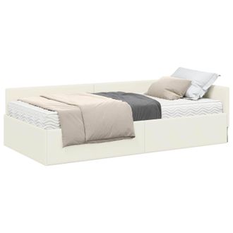vidaXL Struttura Letto Angolare Con Materasso Altro 2 Pz Crema Velluto Vidaxl