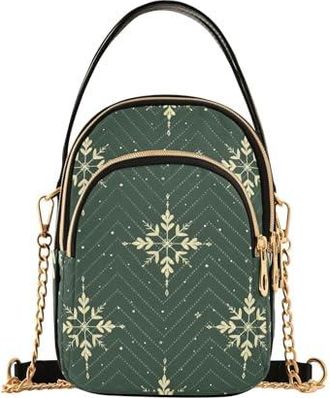 Mnsruu Sac à bandoulière pour femme - Motif flocon de neige blanc - Vert - Sac à dos de vacances - Petit sac à bandoulière avec sangle réglable