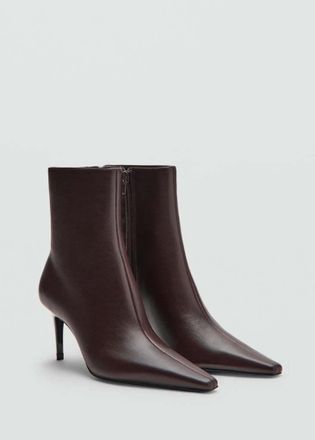Mango Bottine bout en cuir chocolat - Femme - 39 - MANGO