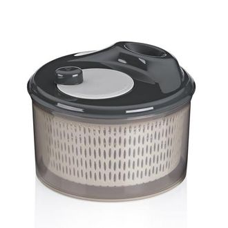 KELA Salatschleuder mit Deckel 23cm Dry, Salad Spinner, Kunststoffsieb, Seiher für Gemüse, Obst, Penne, grau