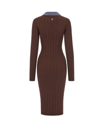 Patrizia Pepe Ribbed Knit Midi Dress - Brown