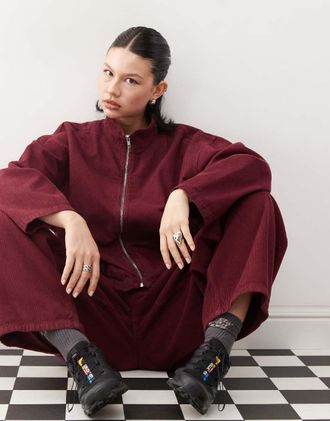 Reclaimed Vintage Bomberjacke aus Cord in Burgunderrot, Kombiteil