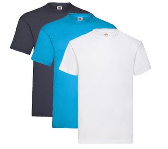Fruit Of The Loom Valueweight T-Shirt Diverse Farbsets S M L XL XXL 3XL 4XL 5XL (3XL, 1x Deep Navy + 1x Azur + 1x Weiss + 1HL Kauf Notizblock)