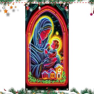 Generic Weihnachtliche T&uuml;rdekoration,89x180 cm Festliche Gro&szlig;e Fluoreszierende Hintergrundbez&uuml;ge | Aufh&auml;nger Hintergrundbanner Vorbauschild - F&uuml;r Innen Und Au