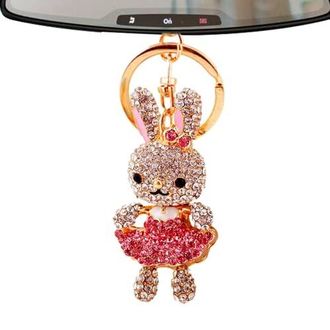 Generic Porte-cl&eacute;s en forme de lapin pour sac &agrave; dos, porte-cl&eacute;s pour homme et femme avec strass, rose, Consulte la descripci&oacute;n