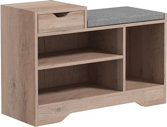 HOMCOM Banc &agrave; chaussures - HOMCOM - 1 tiroir et 3 compartiments - avec coussin rembourr&eacute;e - pour couloir, entr&eacute;e, chambre - gris effet bois