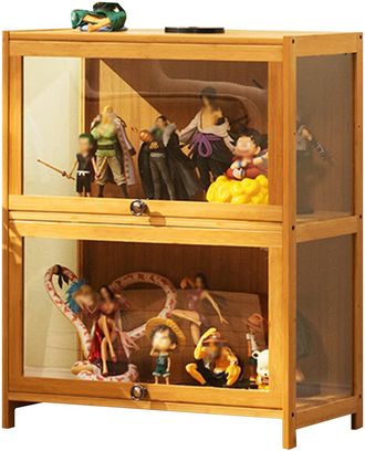 Generic Stand Vitrine, Display Cabinet mit Acryltüren, Klapptürdesign, Durchsichtige Vitrine, for Spielzimmer(Natural,60cm/24in)