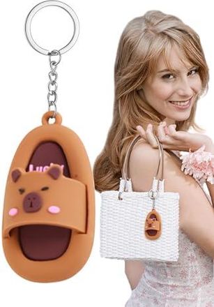Generico Capitaine de Capybara - Capybara Slipper Shape Ornament - Voyager &agrave; l&eacute;cole et voyager avec porte-cl&eacute;s en PVC pour sac &agrave; bandouli&egrave;re, sac &agrave; dos, Caf&eacute; f