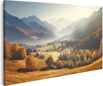 Islandburner Bild auf Leinwand Herbstlicht in den Alpen mit Tal und Bergen im Hintergrund Bilder Wandbilder Poster