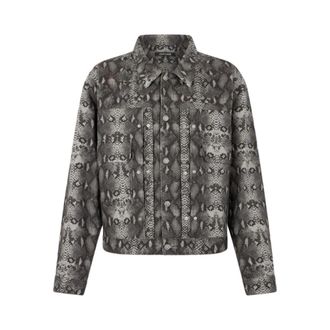 Roberto Cavalli Python Print Denim Jacket - - Jackets - Herren - Grau - XL