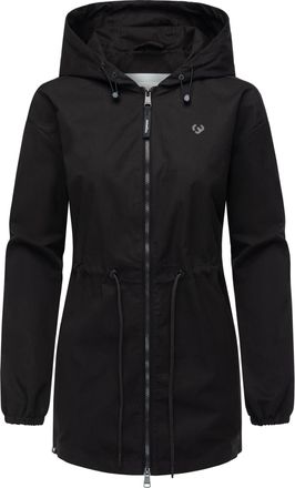 Ragwear Damen leichte Übergangsjacke Kurze Frühlingsjacke mit Kapuze und Taillenzugband Monadissimo B YOUMODO Black Gr. 4XL