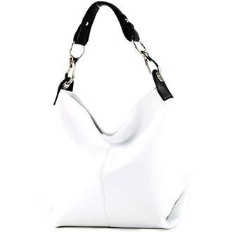 modamoda.de épaule ital/sac à bandoulière en cuir T168, Couleur:Blanc/Noir