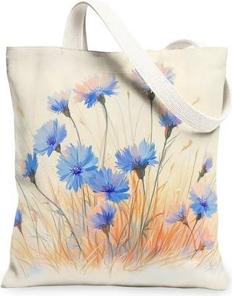 Generic Sac fourre-tout en toile de bleuet printanier pour le shopping, 33 x 38,1 cm, sac d&eacute;picerie r&eacute;utilisable pour femme, peinture de voyage florale, d&eacute;cor