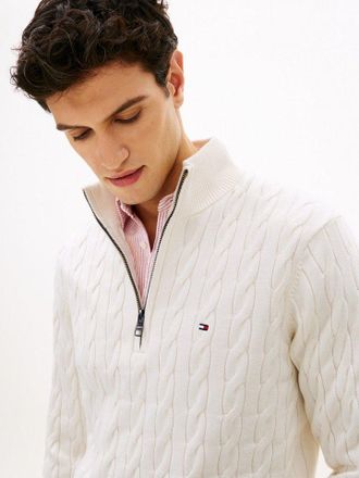 Tommy Hilfiger Strickpullover CLASSIC COTTON CABLE ZIP MOCK mit modischem Zopfmuster
