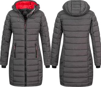 Geographical Norway Damen Winter Jacke Stepp Mantel Parka Lange Steppjacke Winterparka, Farbe:Anthrazit, Gr&ouml;&szlig;e:3XL 46