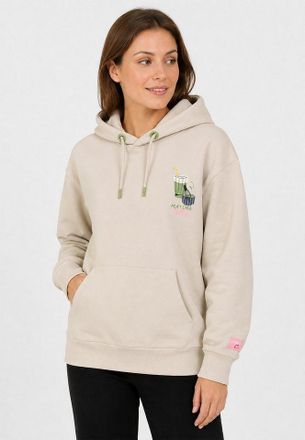 Sublevel Hoodie Kaffee-Motivprint Elastikb&uuml;ndchen Kapuze f&uuml;r Damen (1-tlg) Rundhalsausschnitt, Grafikprint, Normale Passform, K&auml;ngurutasche