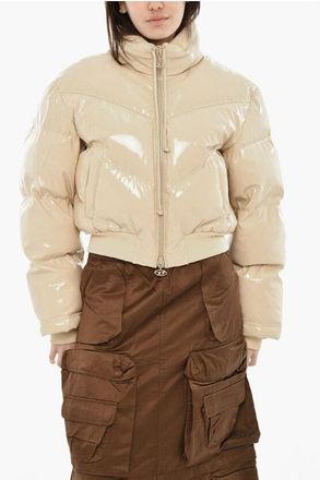Diesel Solid-Color Puffer Bomber Jacket W-CREMA with Super-Gloss Vi size M