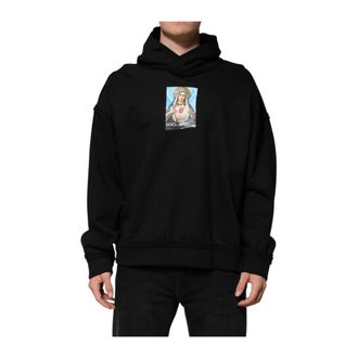 Dolce & Gabbana Kristallverzierte Bedruckte Kapuzenpullover - - Sweatshirts & Hoodies - Herren - Schwarzk - XL