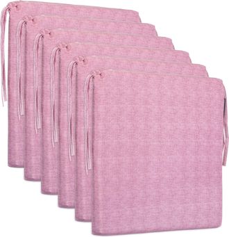 Brandsseller 6er Set Sitzkissen 40x40 cm in Leinenoptik - Bequeme Stuhlauflagen mit Bindeb&auml;ndern & abnehmbarem Bezug - Dekorative Sitzpolster f&uuml;r drinnen und drau&szlig;