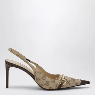 Gucci Beige Donna Slingback-Pumps aus GG-Stoff
