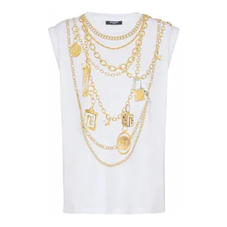 Balmain Tanktop it Collier-Print in Trope-loeil-Optik - - Tops - Damen - Wei&szlig; - M