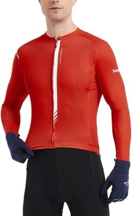Santic Maillot Cyclisme Homme Manches Longues Vetement Cycliste pour VTT v&eacute;los de Route avec Poche Rouge EU XXXL