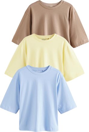 Next Damen T-Shirts mit ellbogenlangen &Auml;rmeln und Rundhalsausschnitt aus 100% Baumwolle, 3er-Pack Blue/Lemon Yellow/Neutral XL