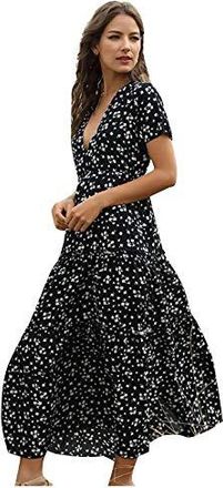 Generic Robes boh&egrave;me 2026 pour femmes, longues en polyester, longueur cheville, pour lext&eacute;rieur, noir fonc&eacute;, S