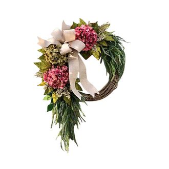 TOPBATHY Simulierter Hortensienkranz Haust&uuml;rkranz Wetterfester Dekokranz Mit Gr&uuml;nem Laub Bauernhaus Wanddekoration F&uuml;r Innen Au&szlig;en Garten Sommer Fr&uuml;hling