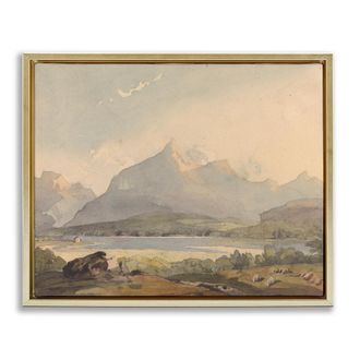 Stupell Industries Leinwandbild, Motiv Peaceful Hazy Mountains, gerahmt, gerahmt, Design von geschriebenen und linierten Schriftzügen, 63 x 78 cm, Braun