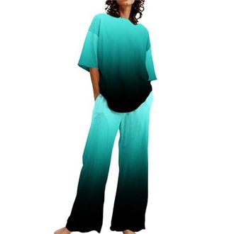 Generic Pyjama Femme Coton Ensemble 2 pi&egrave;ces pour Femmes, col Rond, Ample, Manches Courtes, imprim&eacute; Floral, Chemise Haute avec Pantalon, Grande Taille, &eacute;t&eacute; Py
