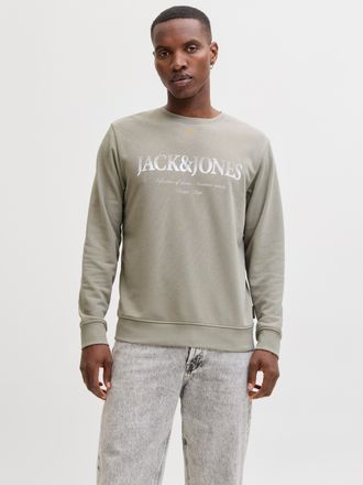 Jack & Jones Sweatshirt JACK & JONES JJDEVIN DAYTONA PRINT SWEAT CREW NECK, Herren, Gr. XS, vetiver, angeraute Sweatware, Obermaterial: 60% Baumwolle, 40% Polyeste
