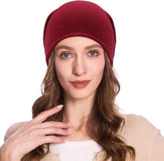 ZLYC Damen Winter Kaschmir Strickm&uuml;tze Slouchy Wolle Beanie(Einfarbig Rot),Einheitsgr&ouml;&szlig;e