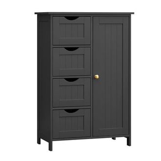 Vasagle Meuble Salle de Bain Rangement, Armoire Gain de Place, Commode, avec 4 Tiroirs, Placard avec Porte, &Eacute;tag&egrave;re R&eacute;glable, 30 x 55 x 82 cm, Noir dencre LHC