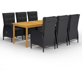 vidaXL 7-tlg. Garten-Essgruppe Schwarz Vidaxl