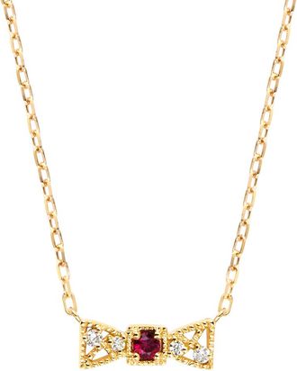 Edenly Noélya Collier - 9-karätiges Gelbgold, synthetischer Rubin und Diamanten