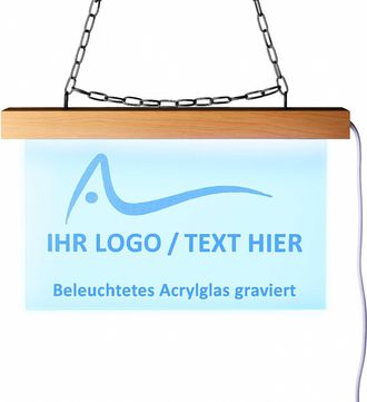 Indigos UG LED Lampen personalisiert mit Logo oder Wunschmotiv graviert - Schilder selbst gestalten Leuchtschild 28x20 cm zum H&auml;ngen an Wand oder Scheibe - Werbu