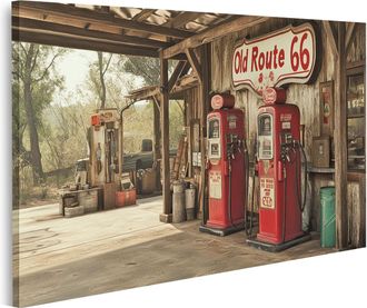 Islandburner Bild auf Leinwand Alte Tankstelle an der Route 66 für Wohnzimmer Vintage-Liebhaber Antiquitätengeschäft Bilder Wandbilder Poster