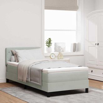 vidaXL Boxspringbett mit Matratze Hellgrau 100x200 cm Samt Vidaxl 755130